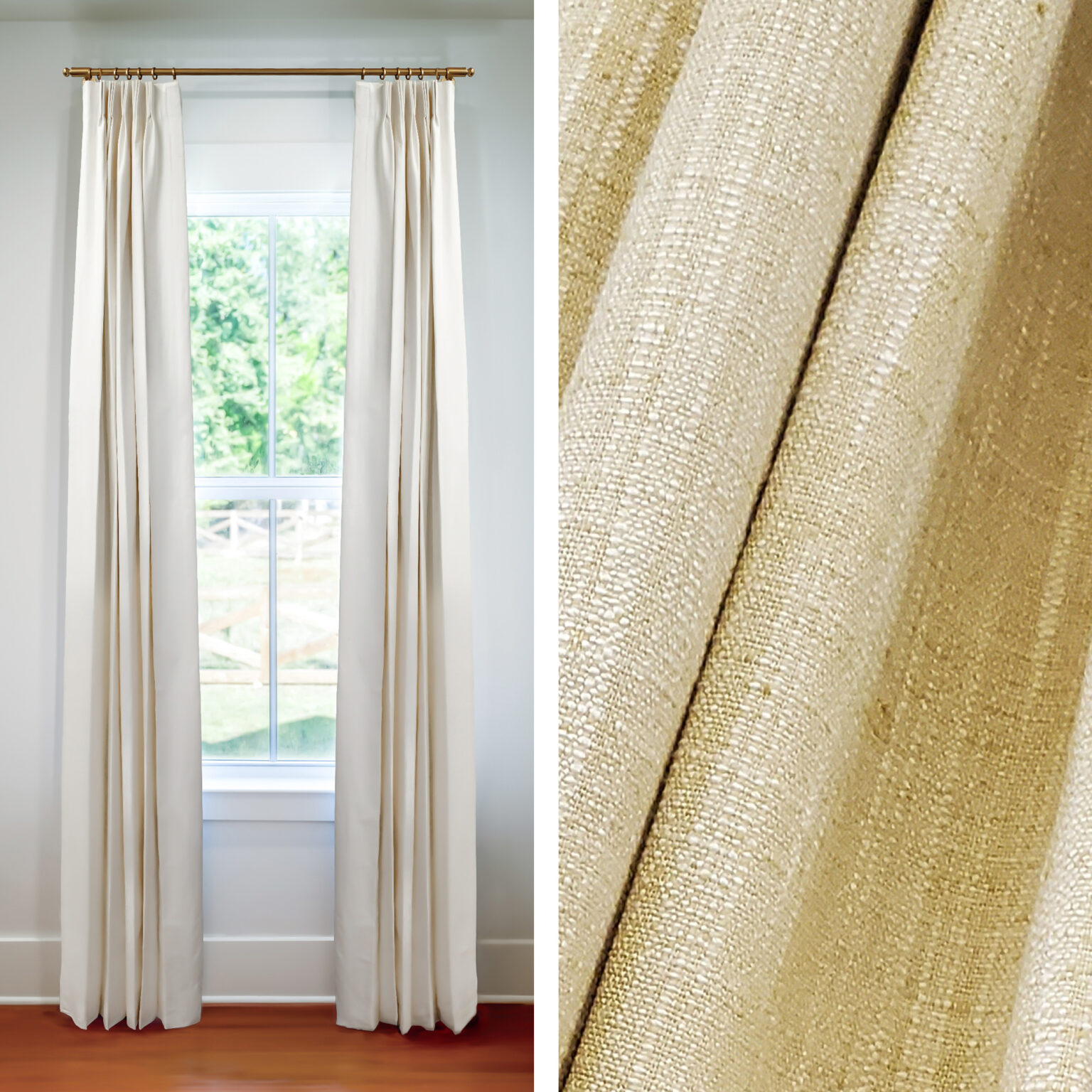 Classic Custom Drapes in Slub Linen in Natural