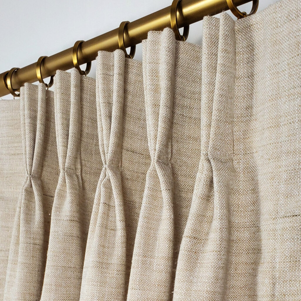 Custom Drapes in Jakarta Driftwood, Tan Linen-Look Fabric
