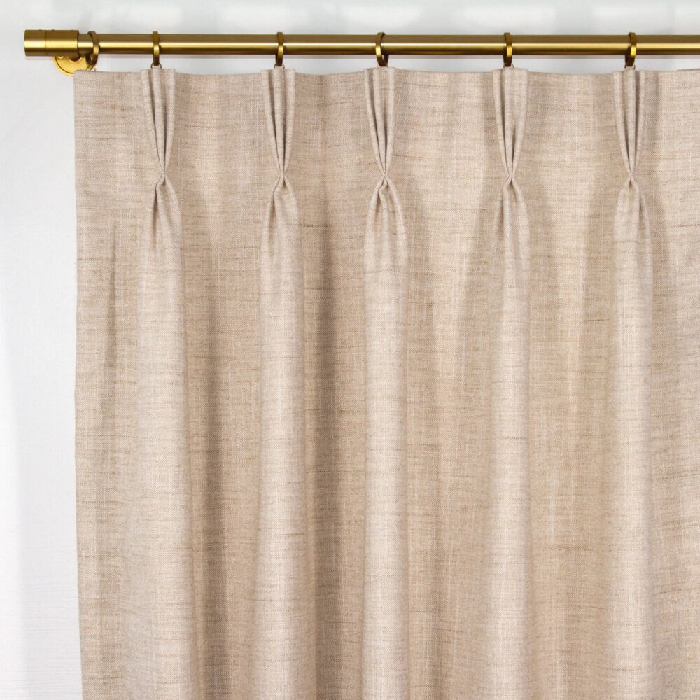 Custom Drapes in Jakarta Driftwood, Tan Linen-Look Fabric