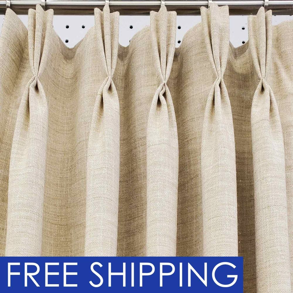 Custom Drapes in Jakarta Driftwood, Tan Linen-Look Fabric