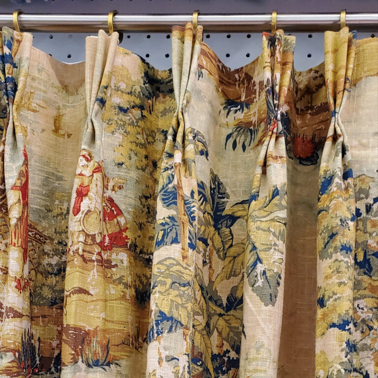 Custom Drapes in Bosporus Antique Red Tropical Toile Fabric
