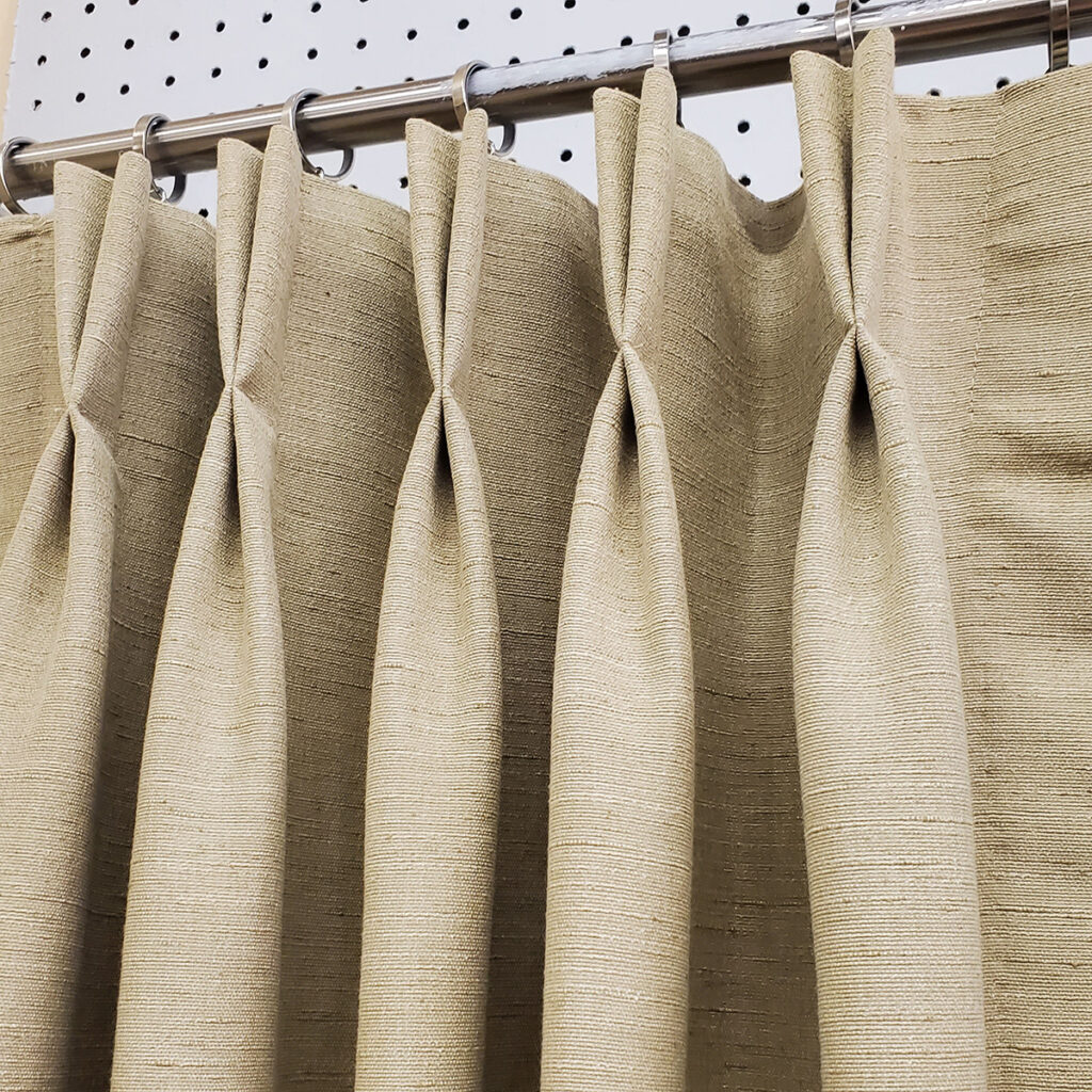 Custom Drapes in Solid Sand-Colored Linen-Look Fabric